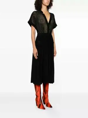 Norma Kamali Pleated Striped Midi Dress - Black