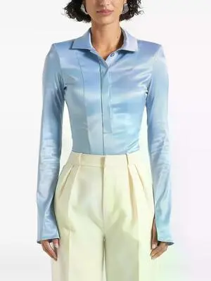 Manière De Voir Louise Wide-shoulder Satin Shirt Bodysuit - Blue