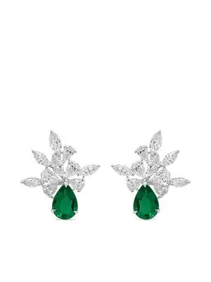 HYT JEWELRY 18k White Gold Emerald And Diamond Drop Earrings - Silver