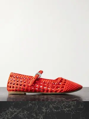 Staud Nell Woven Leather Mary Jane Ballet Flats - Red