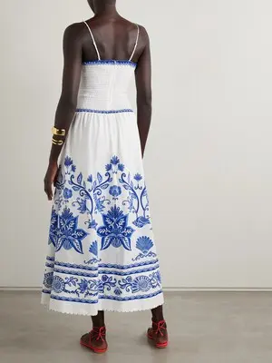 Farm Rio Bead-embellished Printed Linen-blend Midi Dress