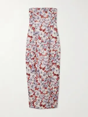 Posse Posse Rosalie Strapless Floral-Print Linen Midi Dress Multi