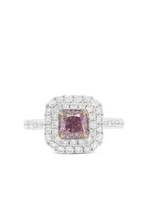 HYT JEWELRY Platinum And 18k Rose Gold Pink Diamond And White Diamond Double Halo Ring - Silver