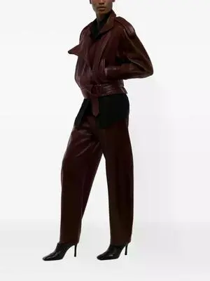 DUCIE Grained Leather Belted Jacket - Red