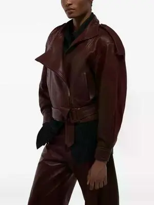 DUCIE Grained Leather Belted Jacket