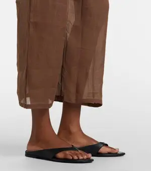 LESET Niko Ramie Cropped Barrel-leg Pants - Brown