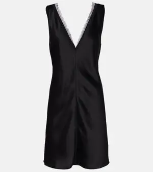 LESET Barb Lace-trimmed Satin Minidress - Black