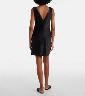 LESET Barb Lace-trimmed Satin Minidress - Black