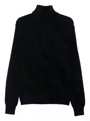 TOM FORD High-neck Ribbed Sweater With Button Placket - Blue