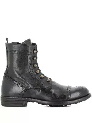 Officine Creative Leather Brogue Lace-up Boots - Black
