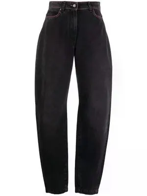 MSGM Barrel-leg High-waisted Jeans With Contrast Stitching
