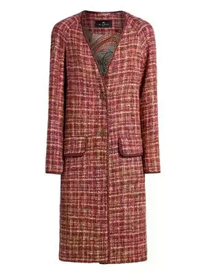 Etro Single-breasted Tweed Coat With Embroidered Trim - Red