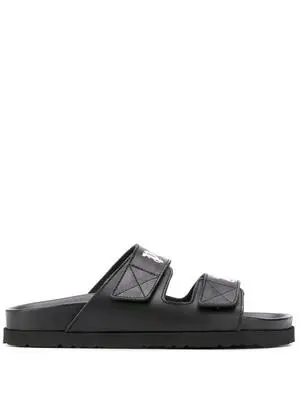 Palm Angels Touch Strap Logo Print Slides - Black