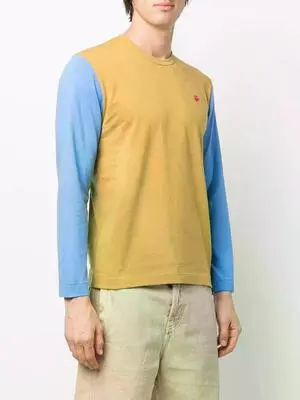 Play Comme Des Garcon Logo-embroidered Colour-block T-shirt - Green