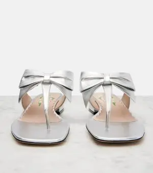 Valentino Garavani Bow Detailing Metallic Leather Thong Sandals - Silver
