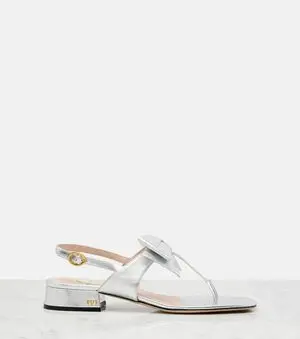 Valentino Garavani Bow Detailing Metallic Leather Thong Sandals - Silver