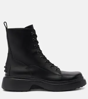 TOD'S Leather Combat Boots - Black