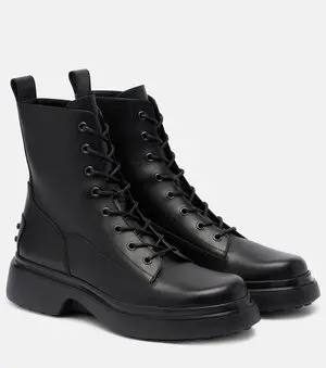 TOD'S Leather Combat Boots - Black