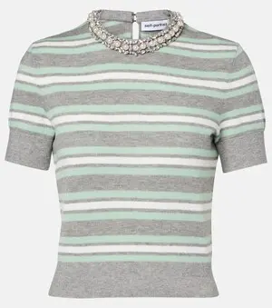 SELF-PORTRAIT Striped Wool, Cotton, And Cashmere Sweater - Multicoloured