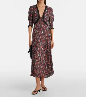 Rixo Amina Floral Crepe De Chine Midi Dress