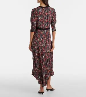 Rixo Amina Floral Crepe De Chine Midi Dress