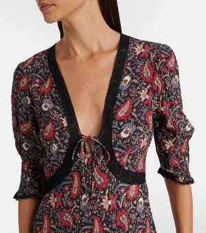 Rixo Amina Floral Crepe De Chine Midi Dress