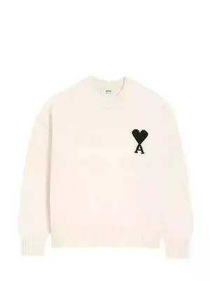 AMI Paris De Coeur Crew Neck Wool Sweater - Neutrals