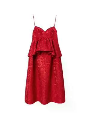 La DoubleJ Satine Floral Jacquard Midi Dress - Red