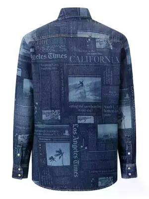 Palm Angels Newspaper-print Denim Shirt