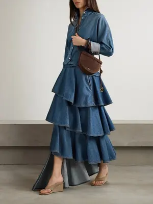 Alaïa Asymmetric Ruffled Tiered Denim Skirt