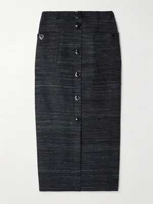 VIOLANTE NESSI Corot Silk-tweed Midi Skirt - Black