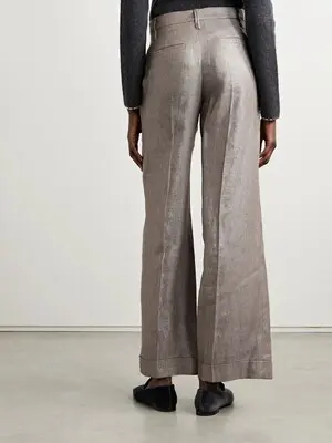 Brunello Cucinelli Metallic Linen-blend Wide-leg Trousers