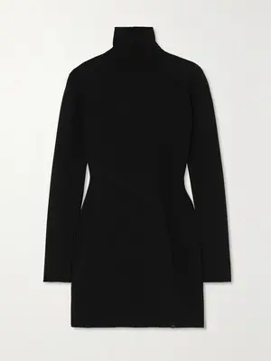 Zeynep Arçay Knitted Turtleneck Mini Dress With Mesh Inserts - Black