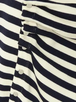 Rabanne Gathered Embellished Striped Wool-blend Midi Dress