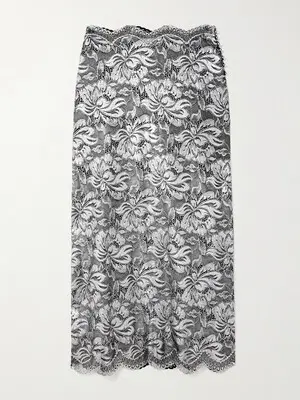 Rabanne RABANNE Scalloped Metallic Stretch-Lace Midi Skirt Silver