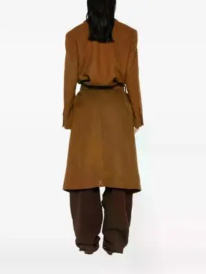 Attico Single-breasted Belted Coat - Brown