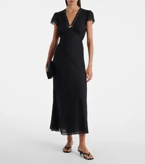 Rixo Clarice Lace-trimmed Midi Dress - Black