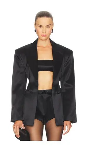 Courtney Zheng Silk Wool Satin Blazer - Black