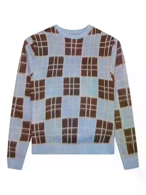 AWAKE NY Checked Crew Neck Sweater - Blue