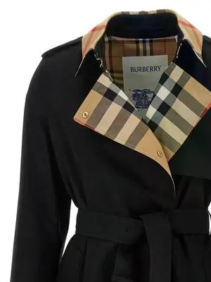 Burberry Check Detail Belted Trench Coat