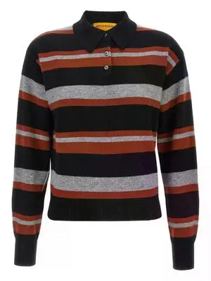 Guest In Residence Collegiate Stripe Polo Shirt With Ribbed Cuffs - Red