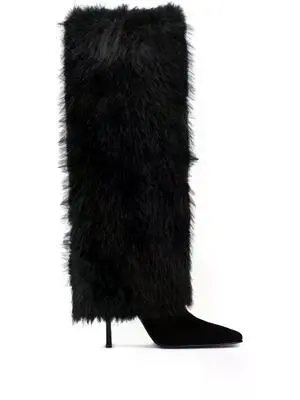 LE SILLA 110mm Andy Calf-suede Knee-high Boots With Artificial-fur Trim - Black