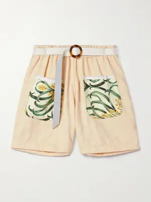Thank You Have A Good Day Belted Cotton-jacquard Shorts With Matelassé Pockets - Multi