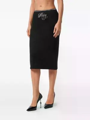 Philipp Plein Embroidered Logo Midi Skirt