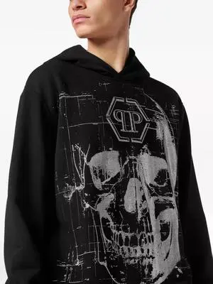 Philipp Plein Cotton Hoodie With Crystal Skull
