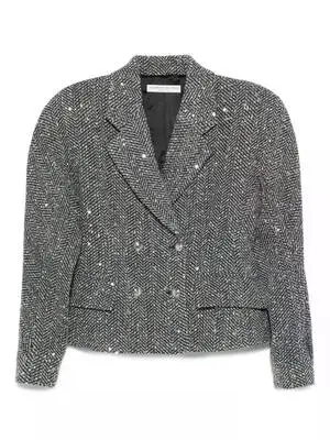 Alessandra Rich Sequin-embellished Herringbone Jacket - Grey