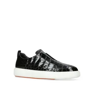 Santoni Crocodile Effect Leather Slip-on Sneakers