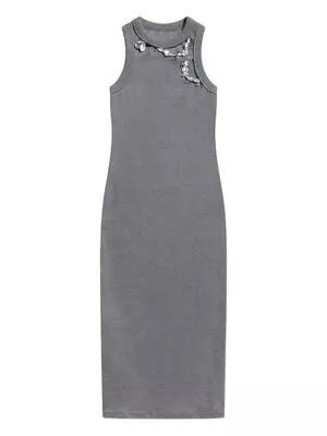 AREA Crystal-embellished Ribbed Midi Dress - Grey