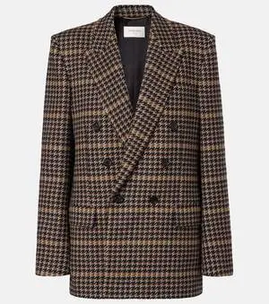 Saint Laurent Houndstooth Double-breasted Wool Blazer - Multicoloured