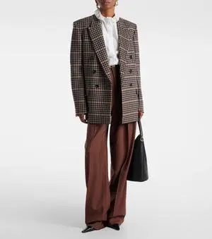 Saint Laurent Houndstooth Double-breasted Wool Blazer